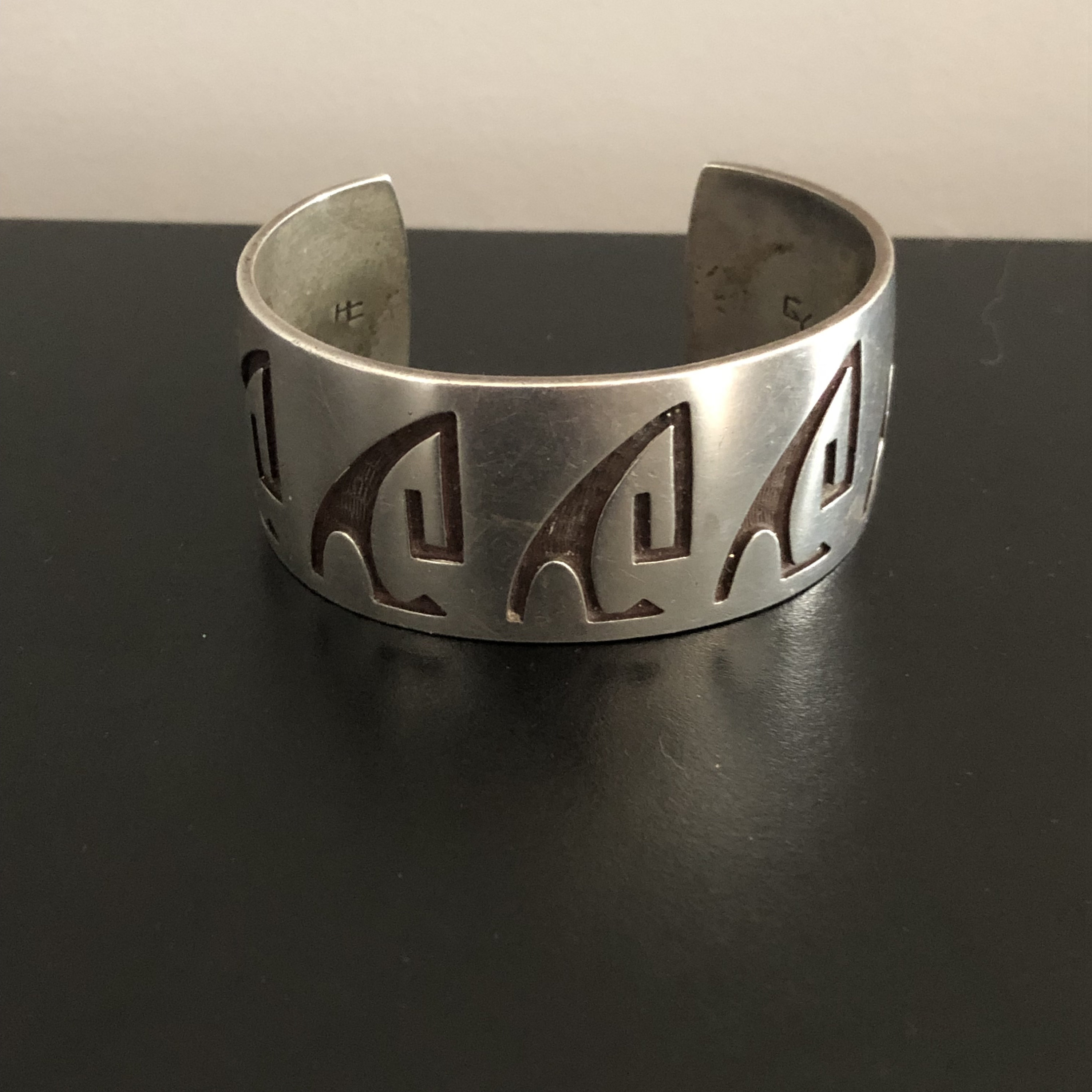 1960s Signed Gary Yoyokie Hopi Crafts Silver Overlay Cuff Bracelet ...