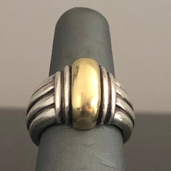 Designer Signed 18k Gold, Sterling Silver Ring/Vintag… - Gem