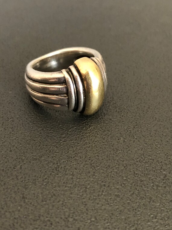 Designer Signed 18k Gold, Sterling Silver Ring/Vintag… - Gem