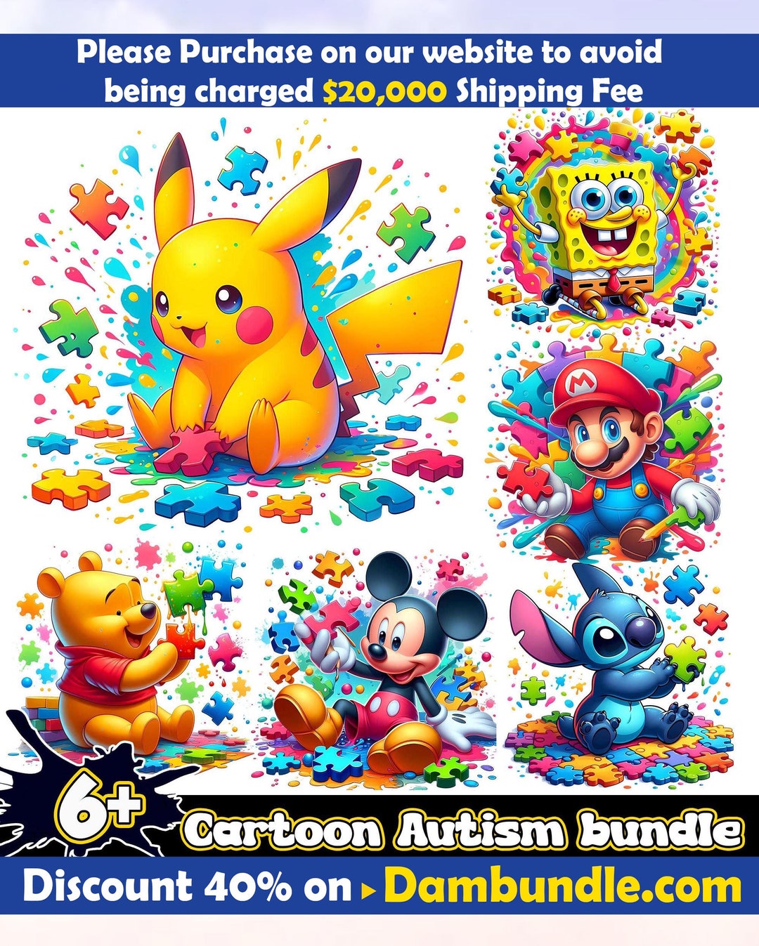 Cartoon Characters Autism Awareness PNG Bundle, Autism Puzzle Png ...