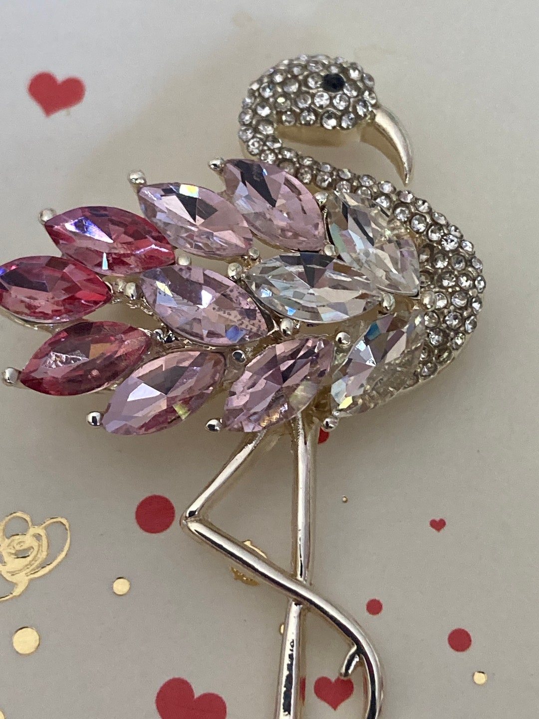 Flamingo Brooch Pink Crystal Rhinestone Mettalic Pin Approx 40x60mm - Etsy