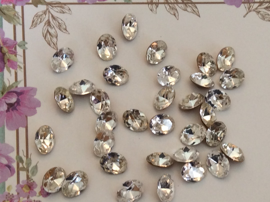 12 Vintage Oval Rhinestones Czech 8x6mm in Crystal Gold Foiled - Etsy