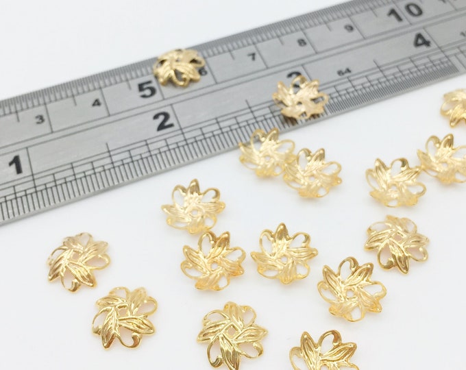 30 X 18K Gold Plated Bead Caps, Gold Filigree Flower Bead Caps (3336 ...