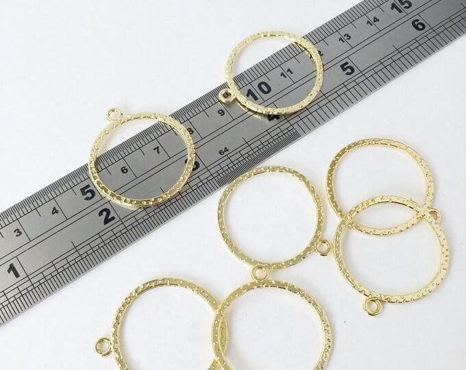 4 X Round Textured Gold Open Back Bezel Pendants, Slim Round Frame for ...