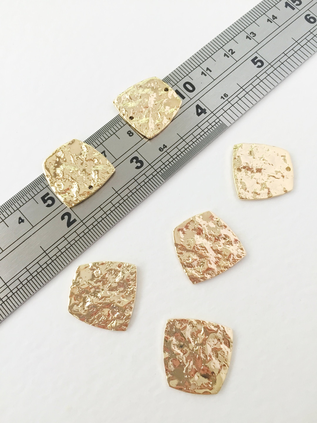 2 X 18K Gold Plated Trapezoid Connectors, Hammered Gold Geometric ...