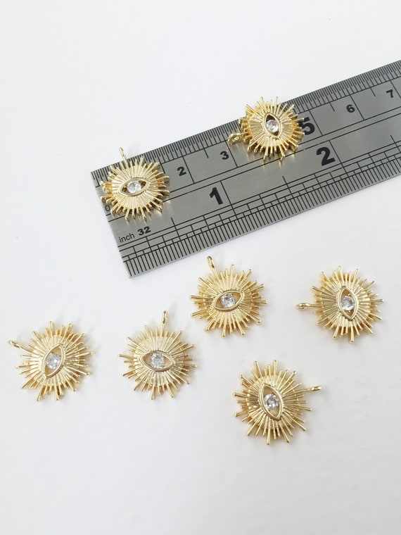 1 X Light 18K Gold Plated Evil Eye Sun Charm Cubic Zirconia - Etsy UK