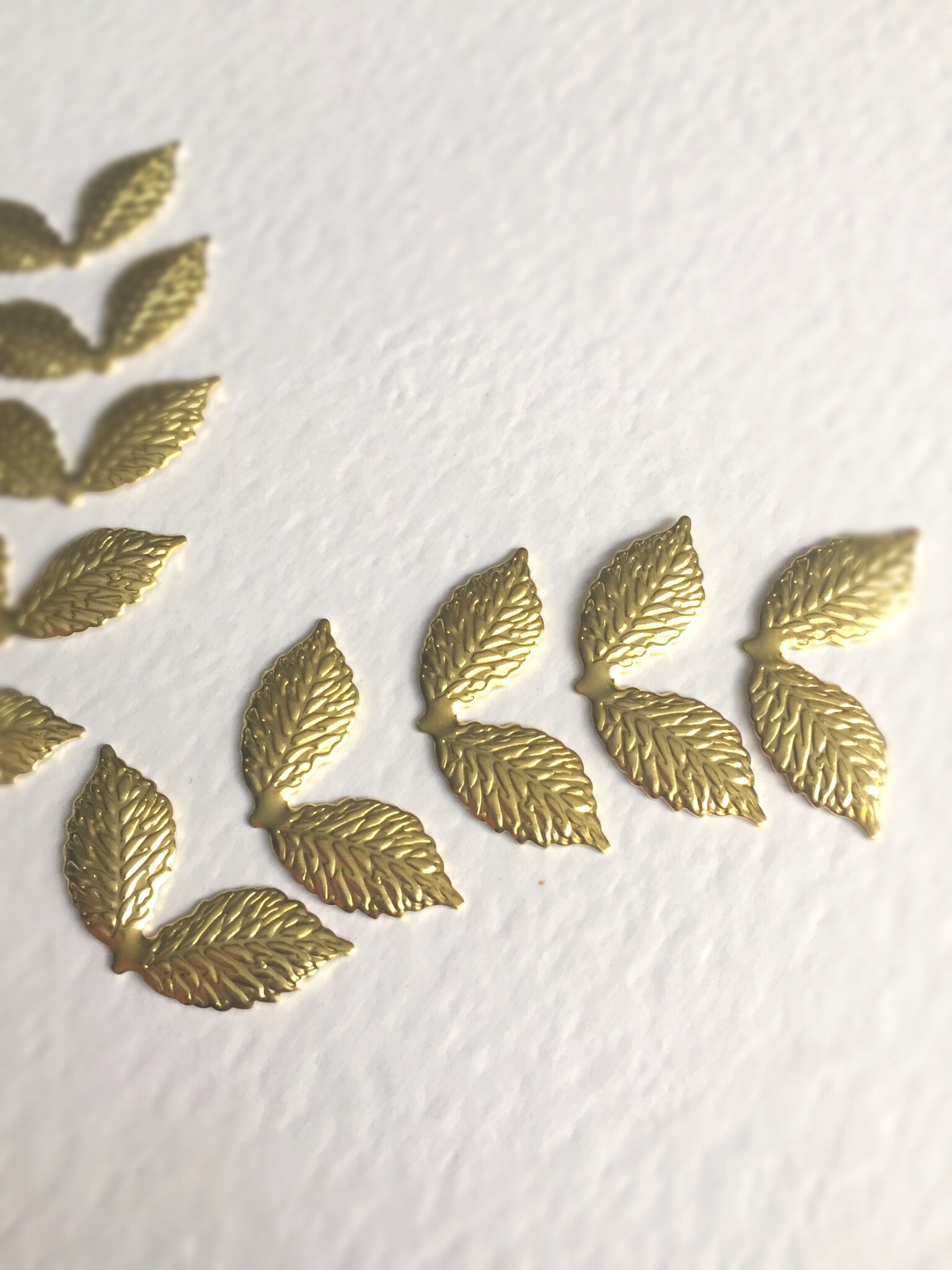 20 X Gold Double Leaf Branch Embellishments Gold Metal Leaf Cabochons ...