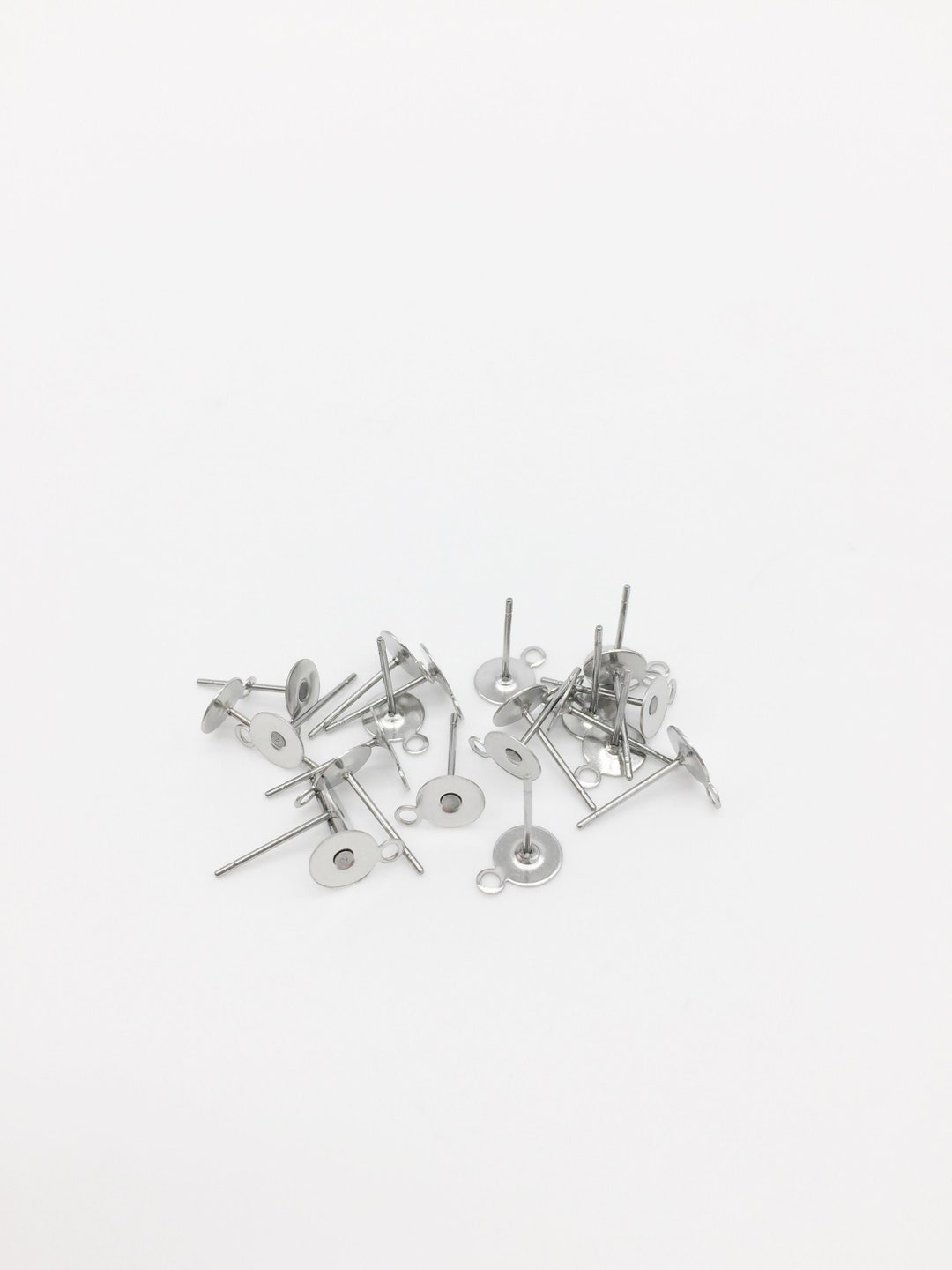 12 Pairs X Stainless Steel Flat Pad Earring Studs With Loops, Stainless ...