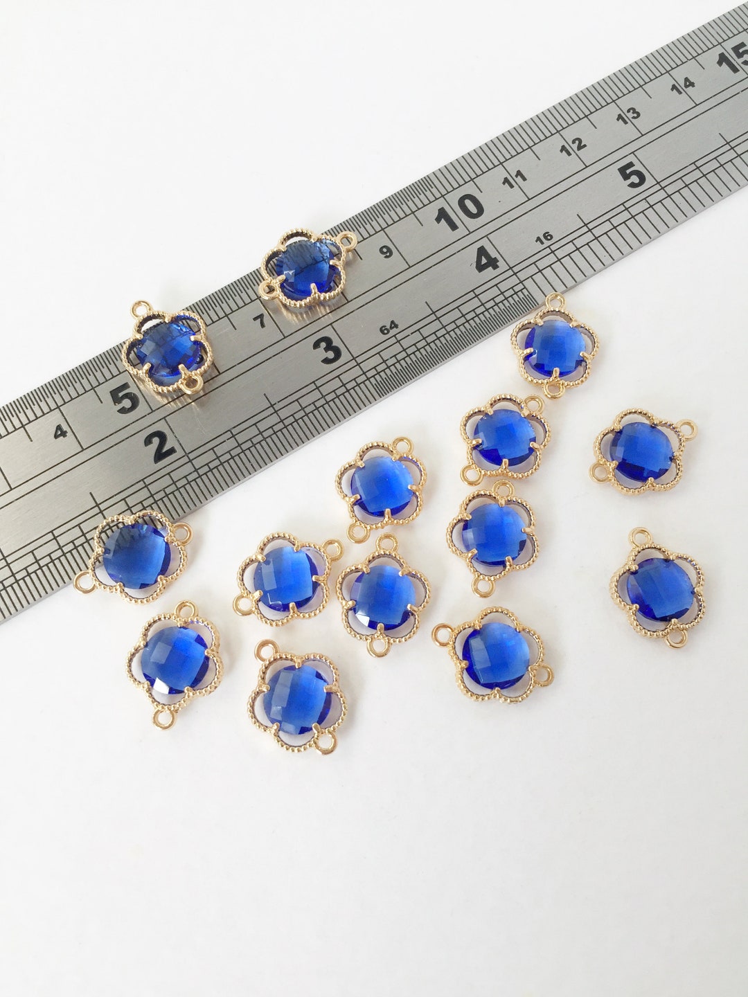 4 X Faceted Glass Flower Connector Royal Blue Flower Connector Gold ...