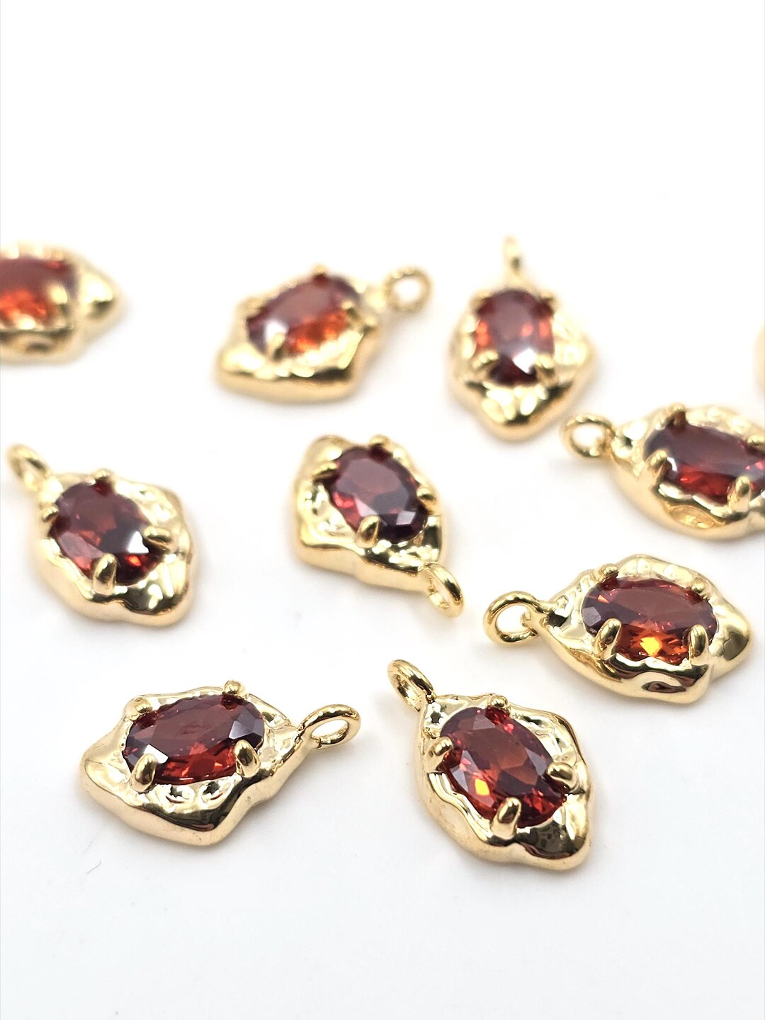 2 X Organic Shaped Amber Cubic Zirconia Teardrop Charms, 12.5x7.5mm ...