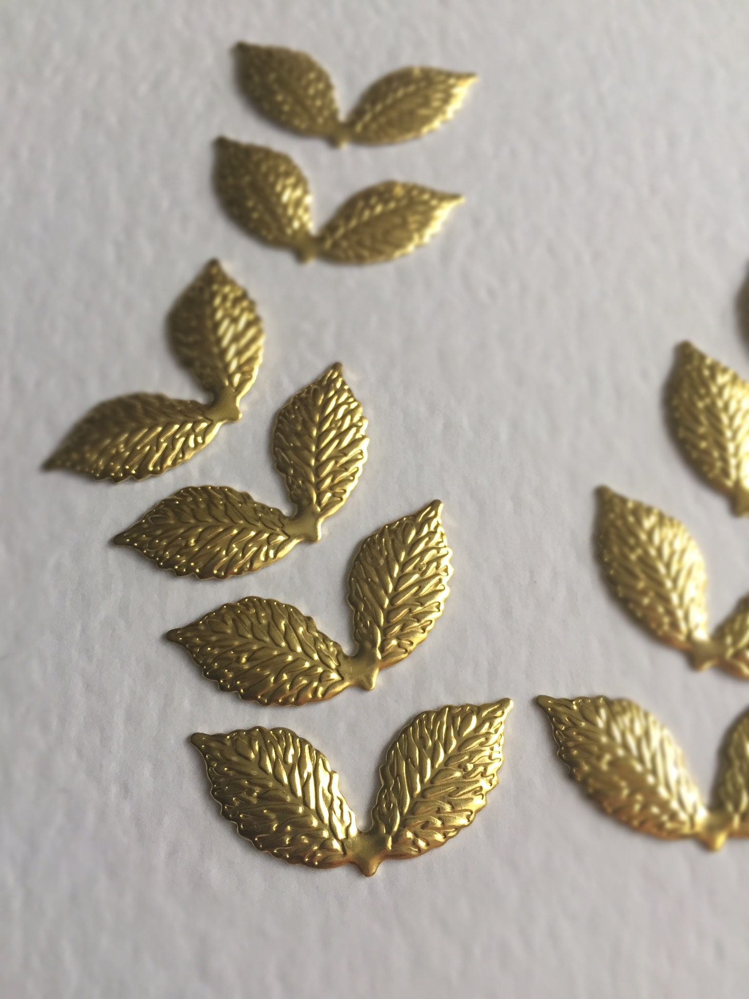 20 X Gold Double Leaf Branch Embellishments Gold Metal Leaf Cabochons ...