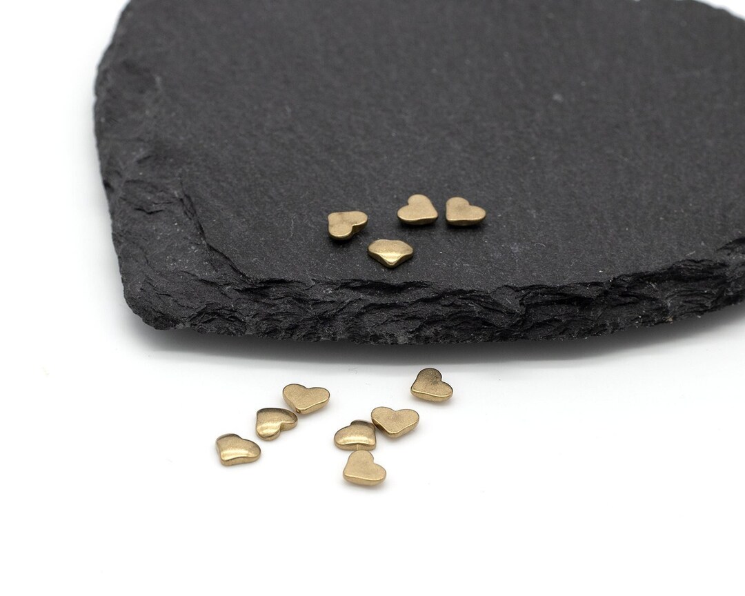 20 X Raw Brass Tiny Heart Cabochons Flat Back Gold Heart Brass Star ...