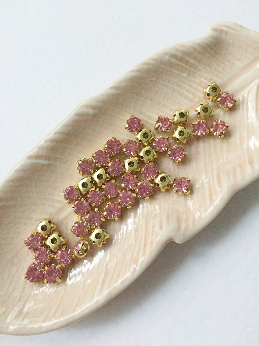 48 X 4mm or 5mm Light Pink Rhinestone in Gold, Gold Sew on Rhinestone ...