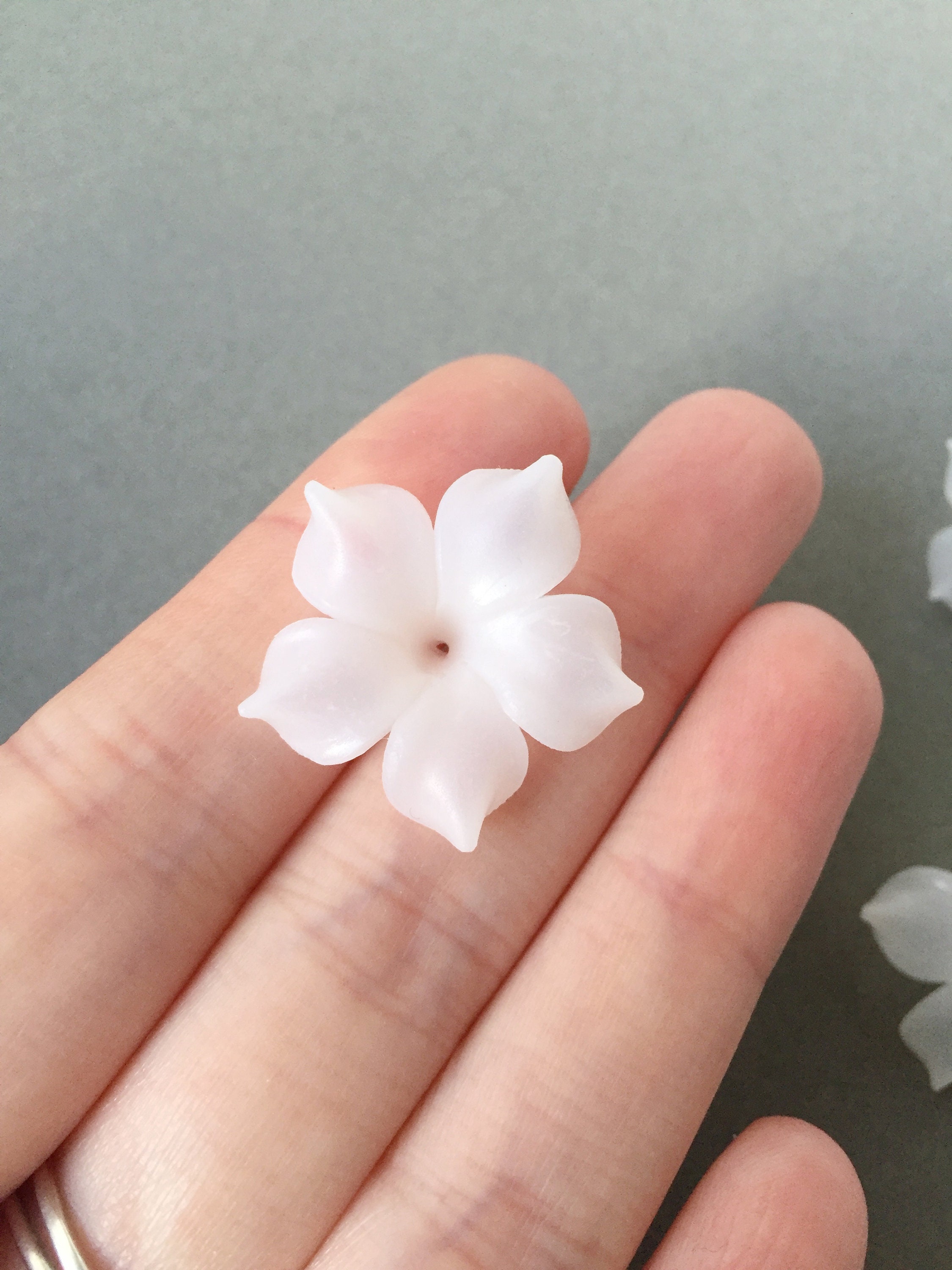 2 x Large Semi-transparent Clay Flower Beads Bridal White | Etsy