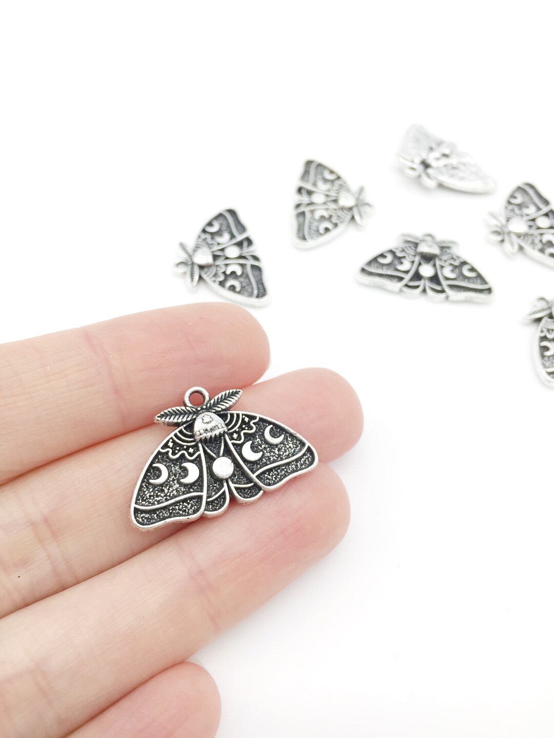2 X Antique Silver Moth Charms, Celestial Moth Pendants, Tibetan Silver ...