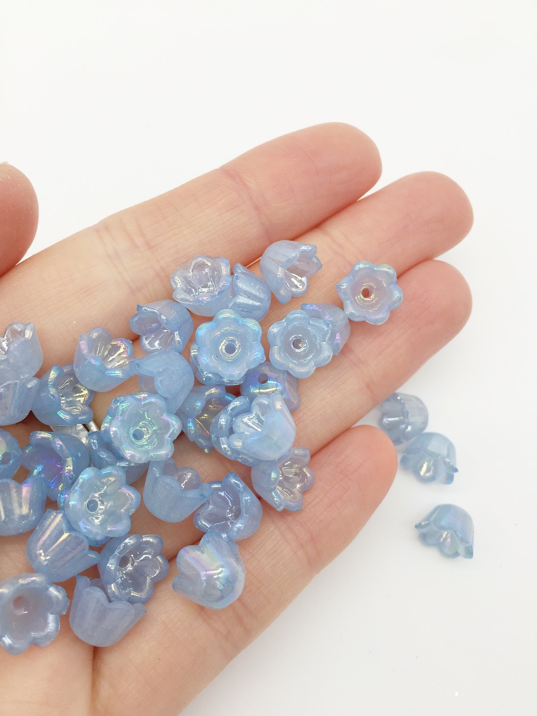 50 X Light Blue Flower Beads Aurora Borealis Plated Blue - Etsy