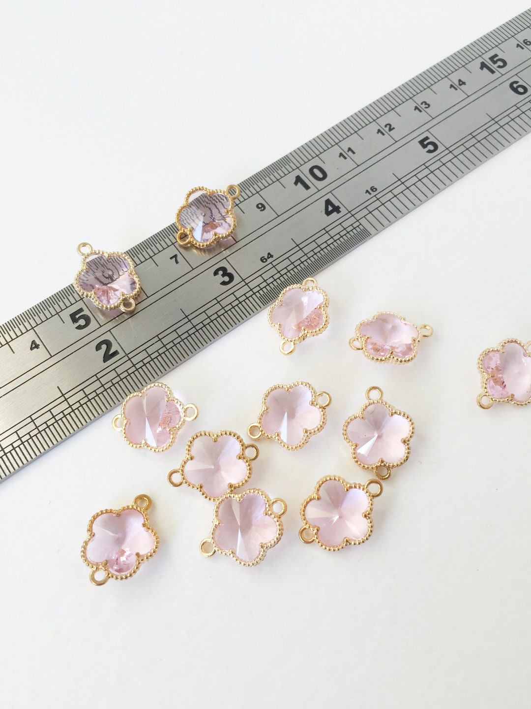 4 X Faceted Glass Flower Connector Light Pink Flower Connector Gold ...