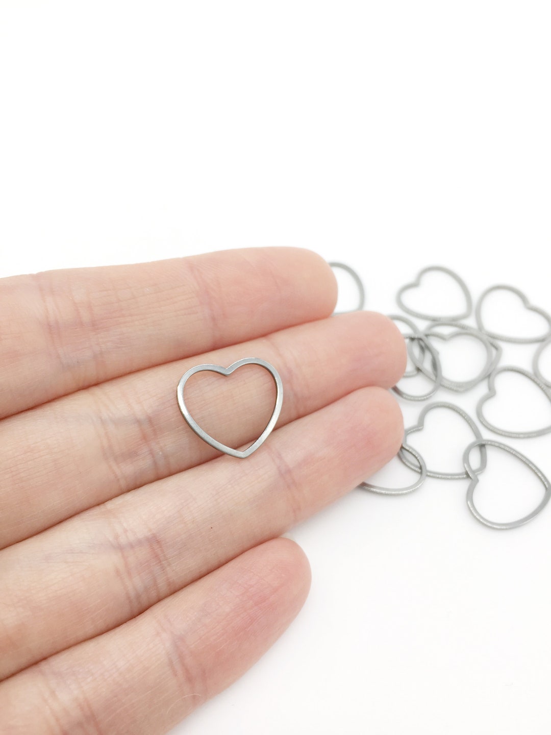 10 X Stainless Steel Open Heart Connectors, Silver Tone Heart Links ...