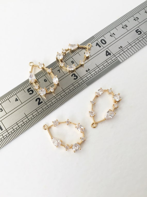 2 x Real Gold Plated Cubic Zirconia Pendants Gold Open Drop CZ | Etsy