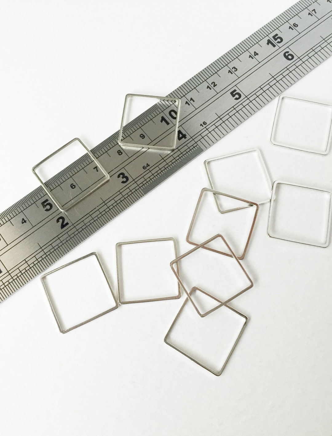 12 X Platinum Square Connectors, Silver Tone Linking Rings, 20mm Square ...
