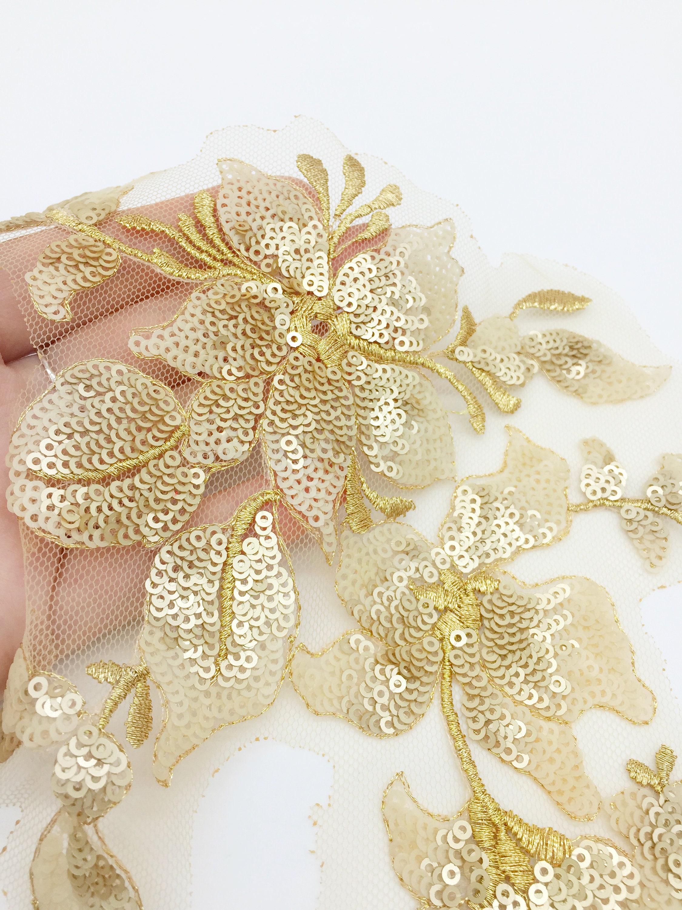 Beaded Lace Applique Gold Lace Patch Gold Flower Lace Applique - Etsy
