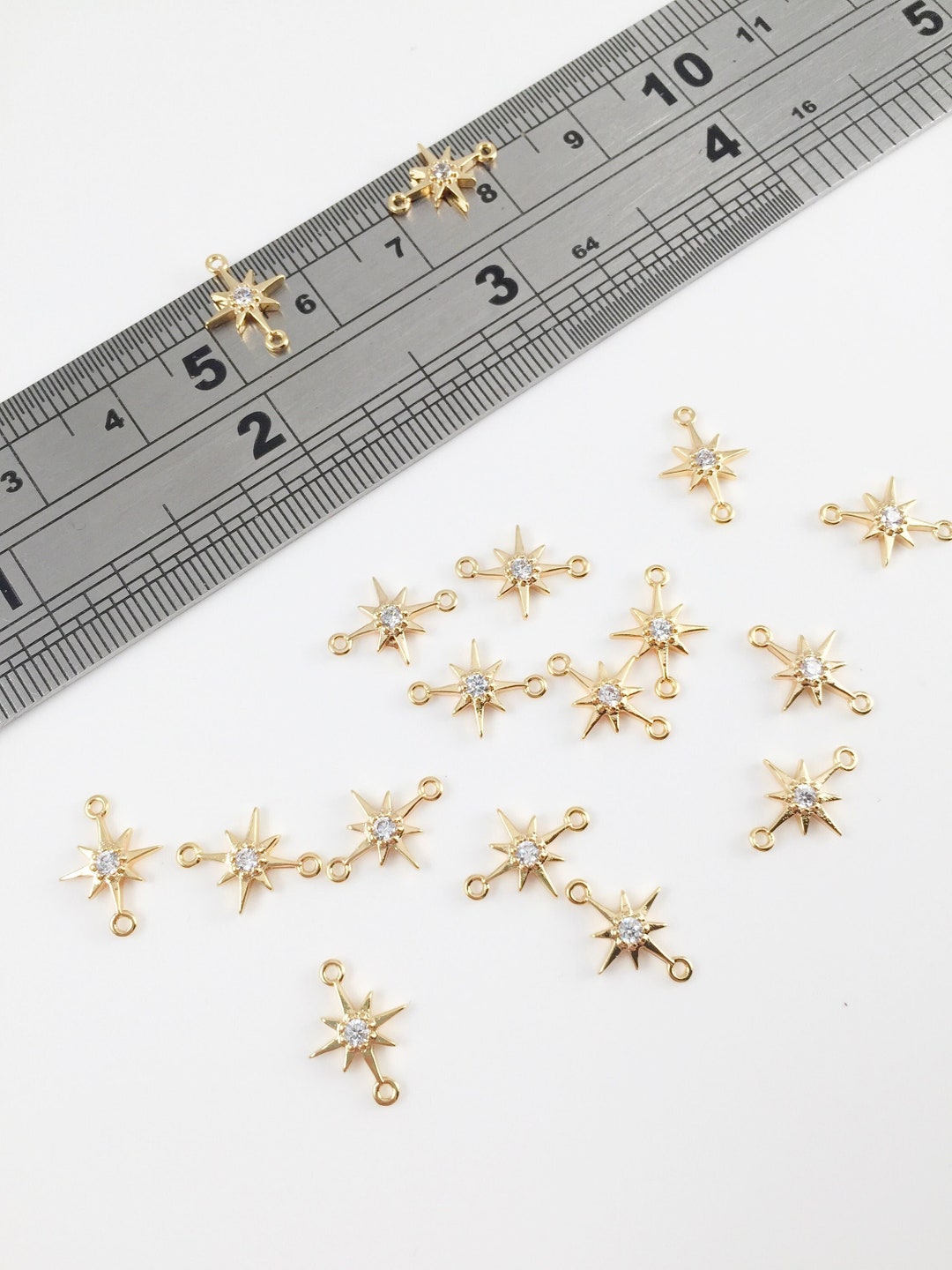 2 X 18K Gold Plated Tiny Star Connectors, Brass Star Links With Cubic ...