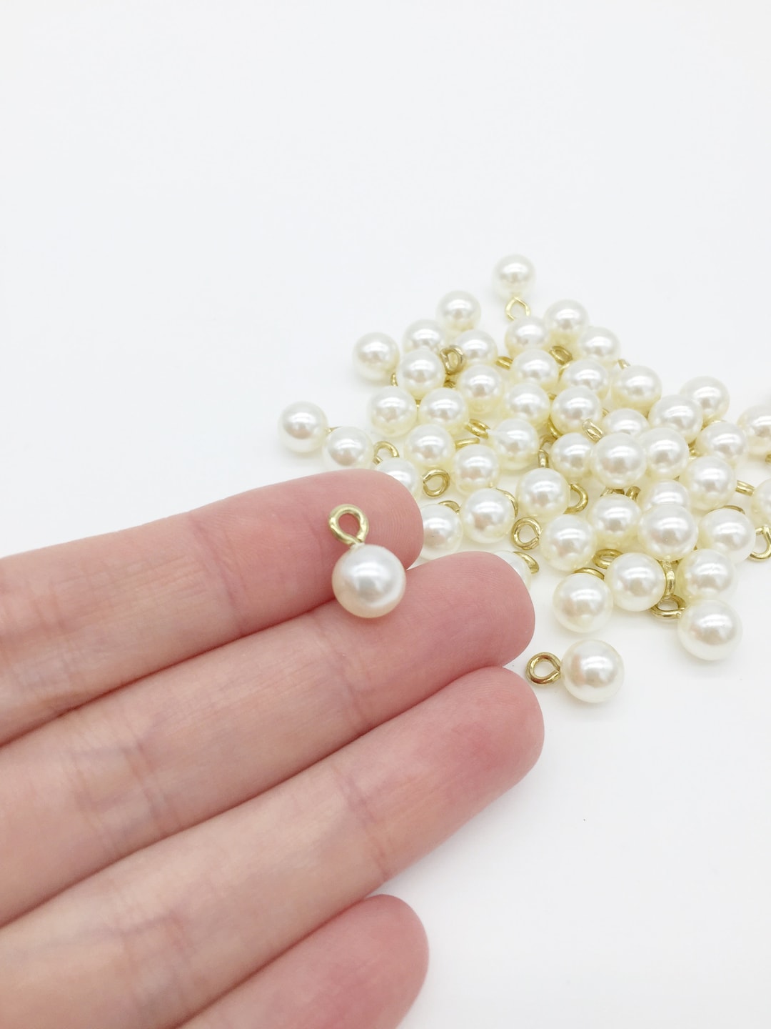 12 X Pearl Charms With Stainless Steel Loop, 8mm Off-white Pearl Charms ...
