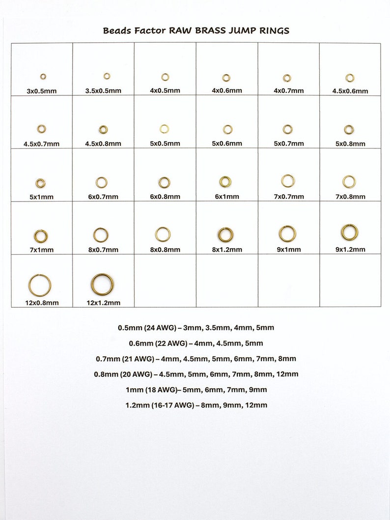 10 Grams X Raw Brass Round Jump Rings Various Sizes, 3mm 4mm 4.5mm 5mm ...