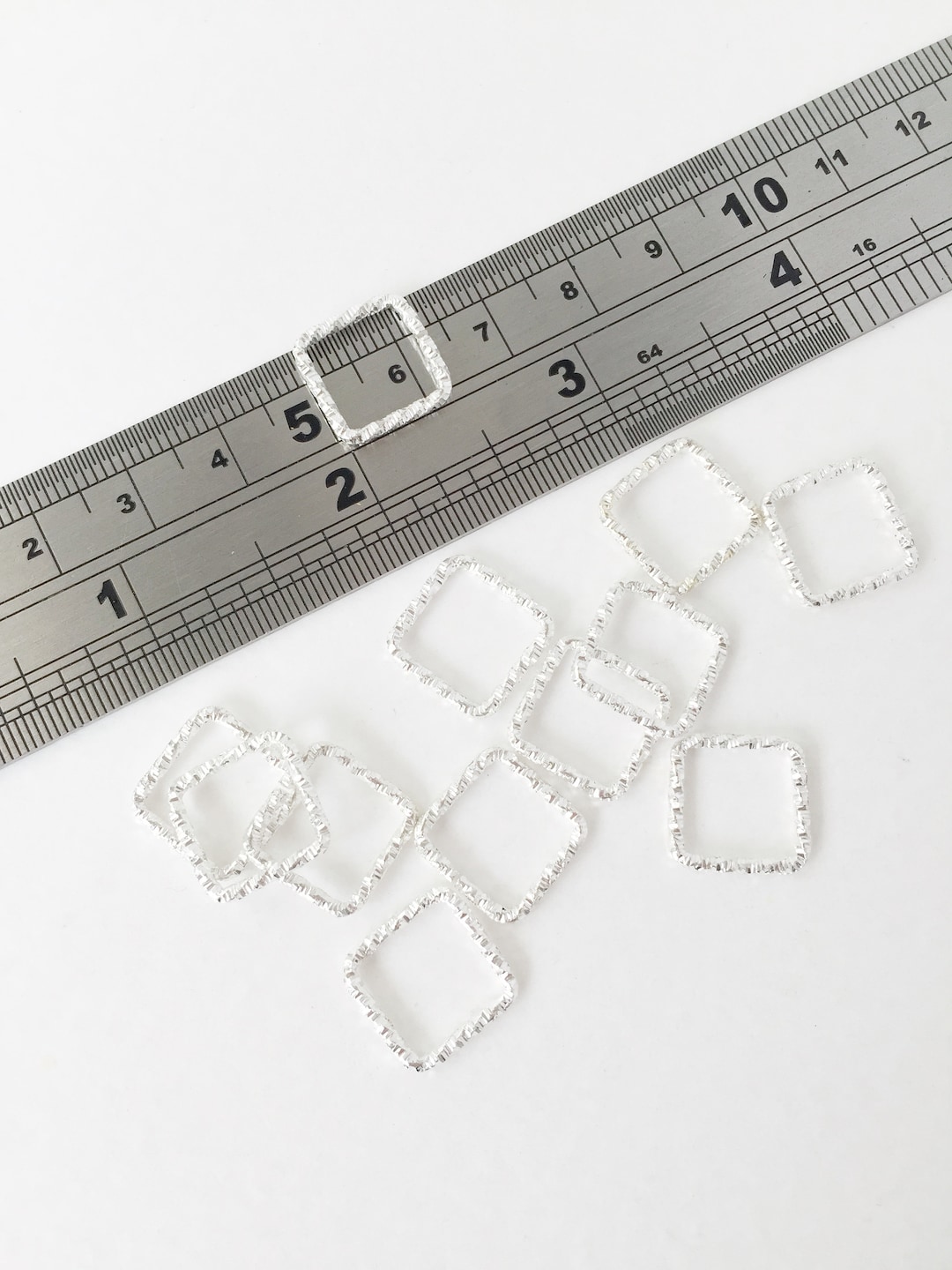 20 X Textured Bright Silver Square Connectors, Silver Square Linking ...