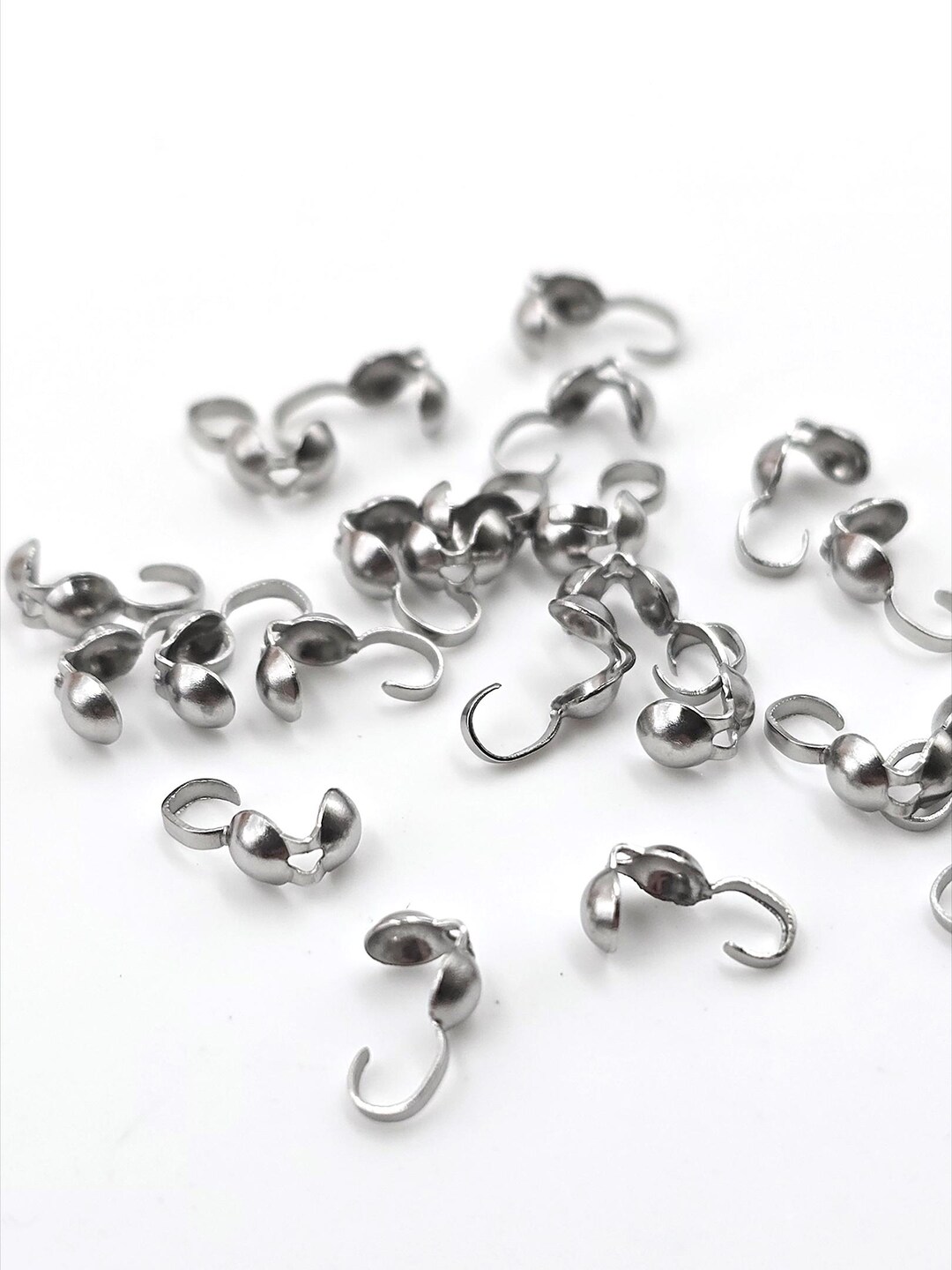 50 X Stainless Steel Bead Tips, Silver Clamshell Knot Covers - Etsy