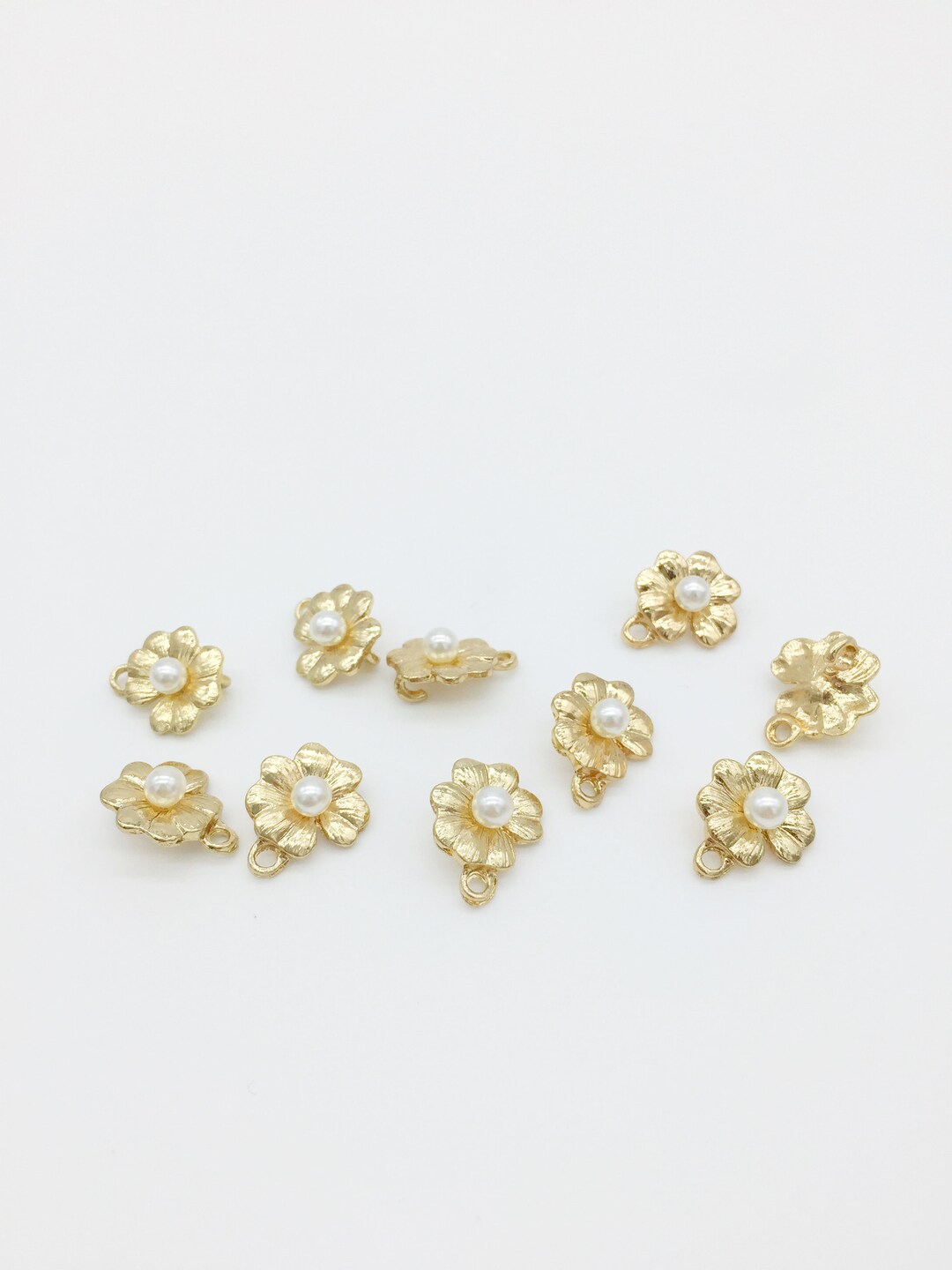 6 X Pearl Flower Connectors, Gold Flower Connectors, Earring Connectors ...