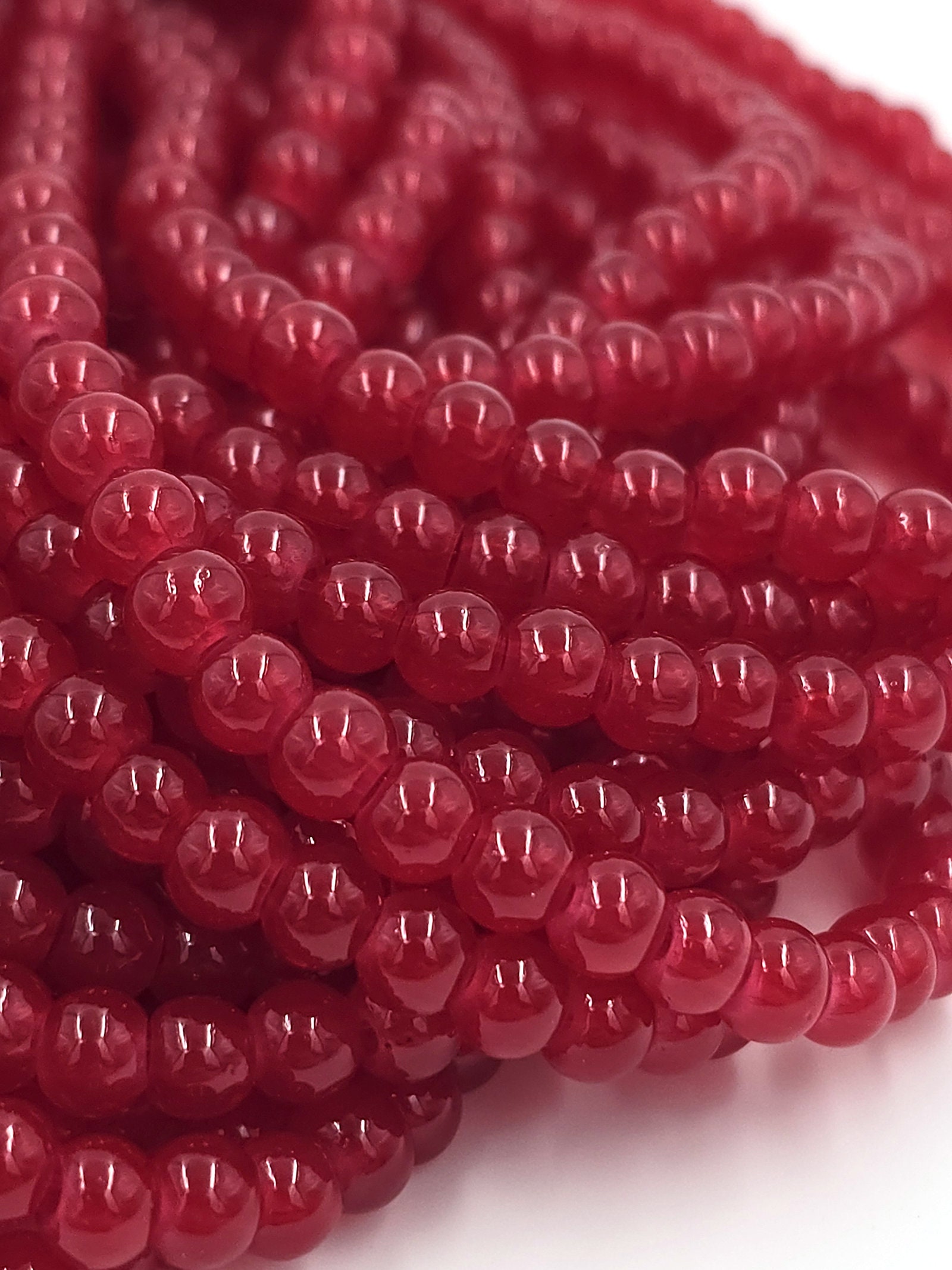 1 Strand X Crimson Red Jade Imitation Round Glass Beads, 4.5mm, 31 ...