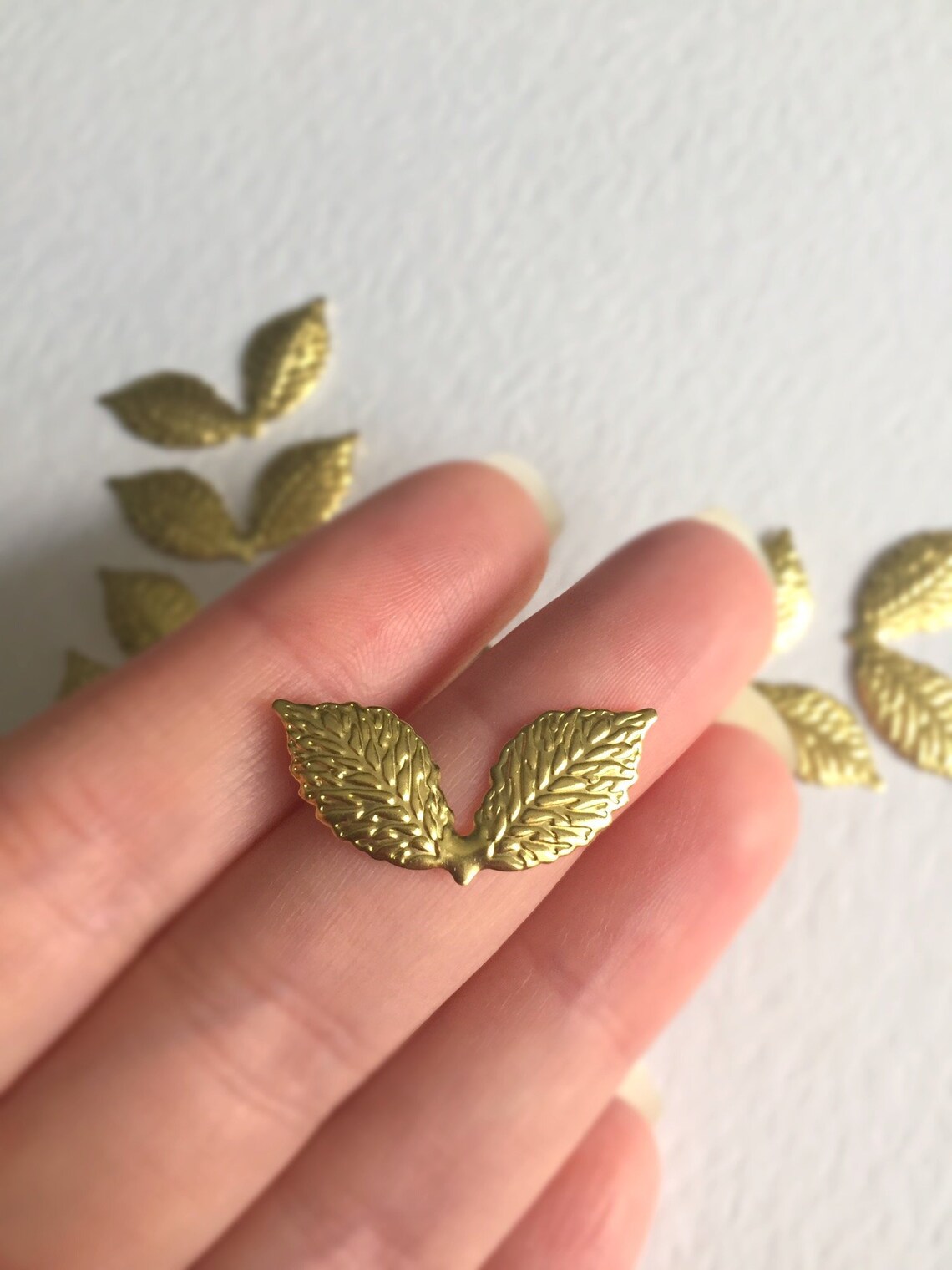 20 X Gold Double Leaf Branch Embellishments Gold Metal Leaf Cabochons ...