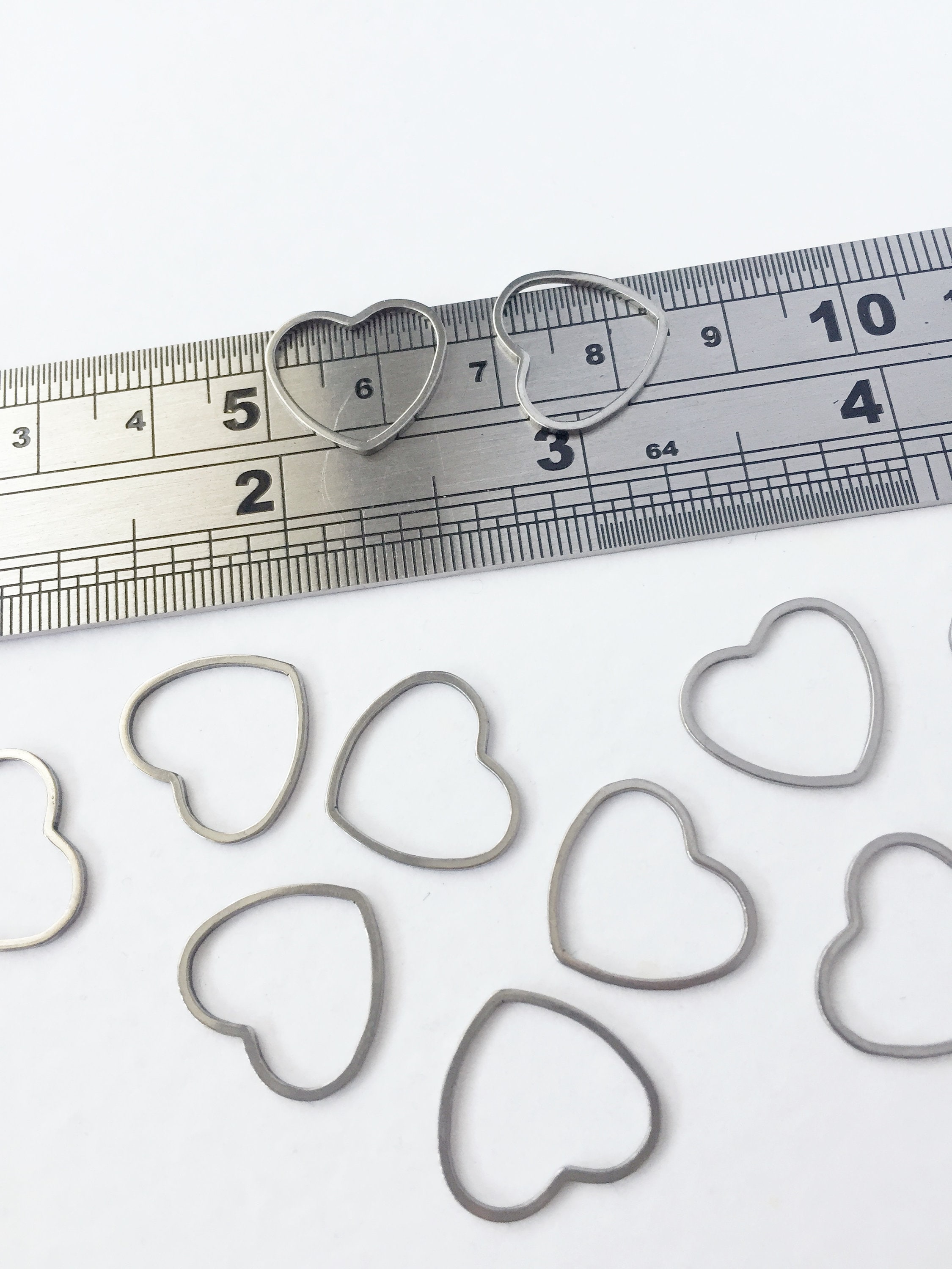 10 X Stainless Steel Open Heart Connectors, Silver Tone Heart Links ...