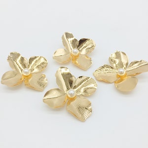 2 X Extra Large Gold Flower Embellishment, Gold Flower Cabochon With ...