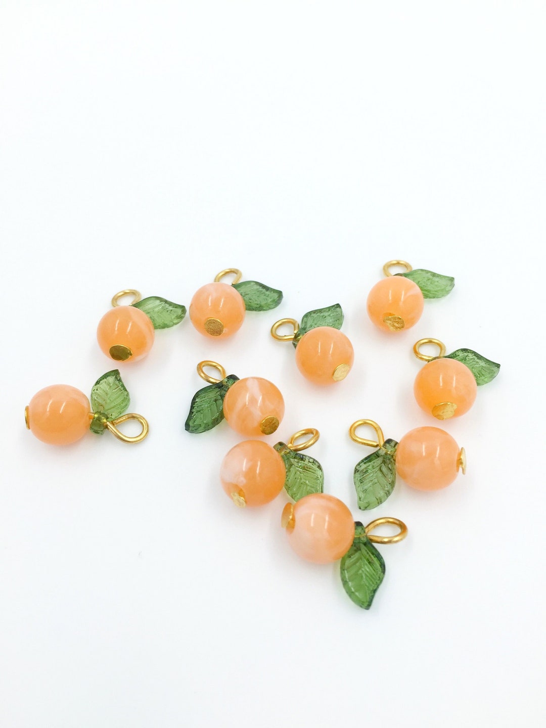 10 X Peach Fruit Charms, Handmade Small Fruit Pendants With Gold Loops ...