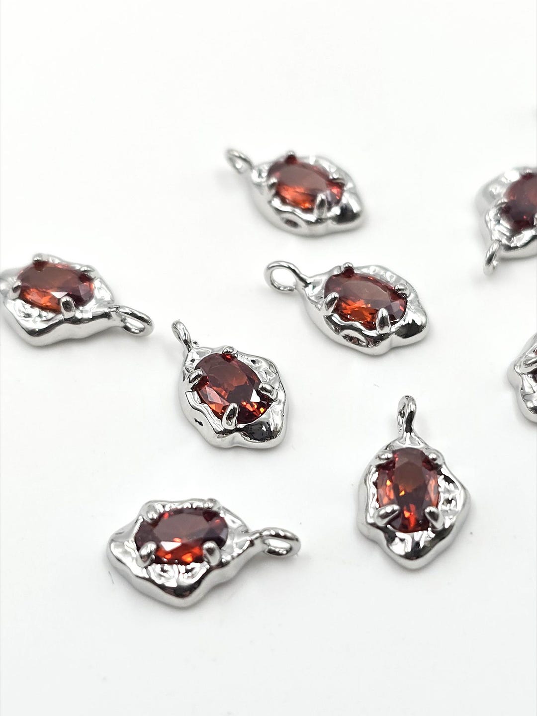 2 X Organic Shaped Amber Cubic Zirconia Teardrop Charms, 12.5x7.5mm ...