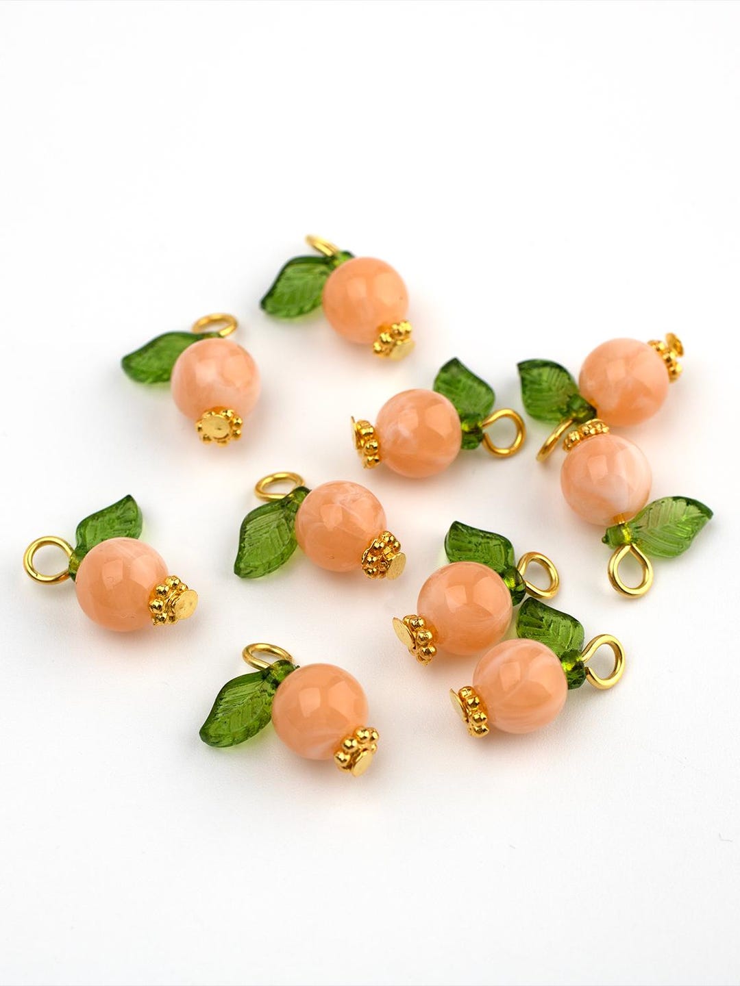 10 X Peach Fruit Charms, Handmade Small Fruit Pendants With Gold Loops ...