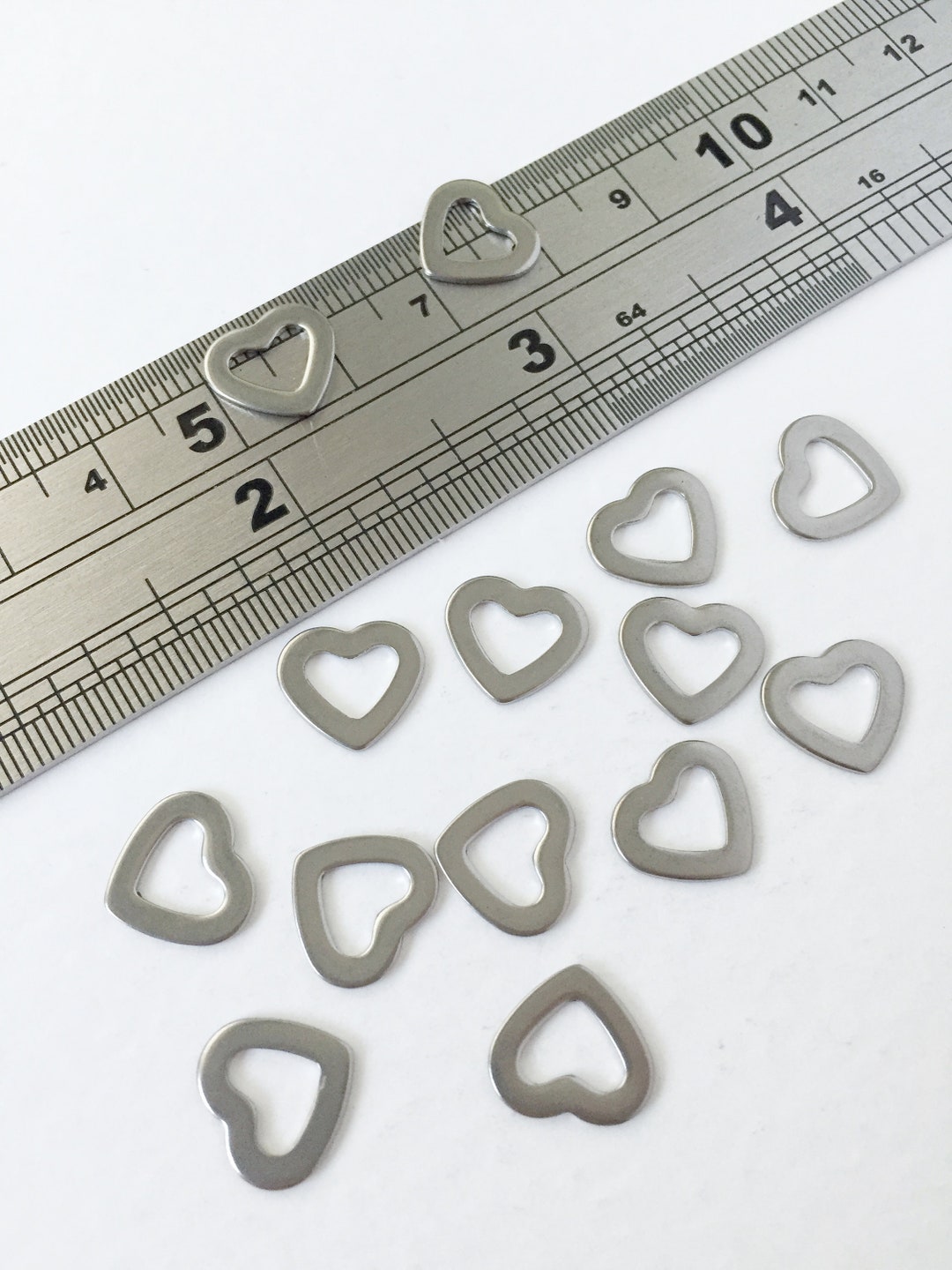 16 X Stainless Steel Heart Connectors, Silver Tone Heart Links, Heart ...