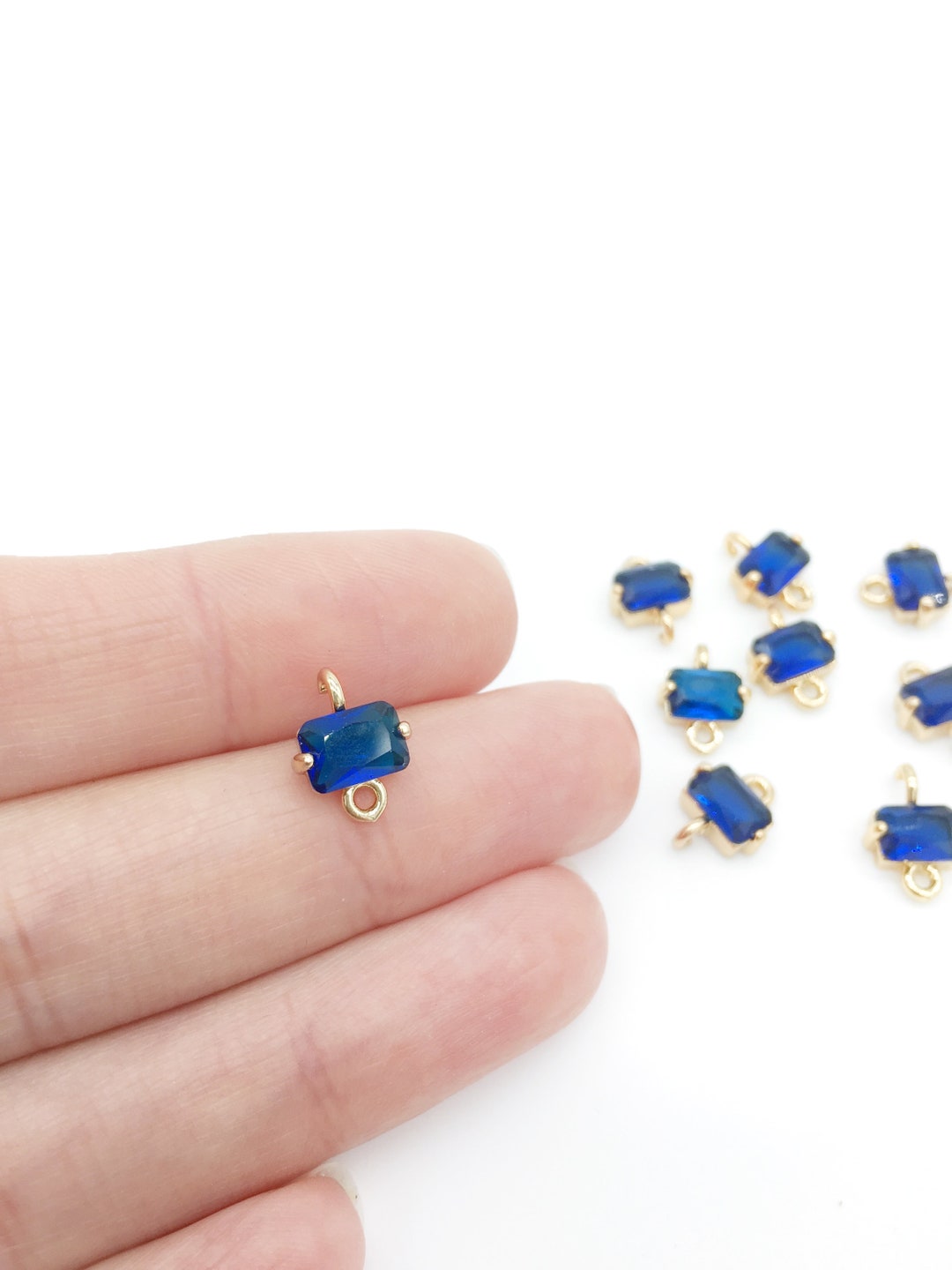 4 X 24K Gold Rectangle Glass Connectors, Gold Plated Blue Crystal Links ...
