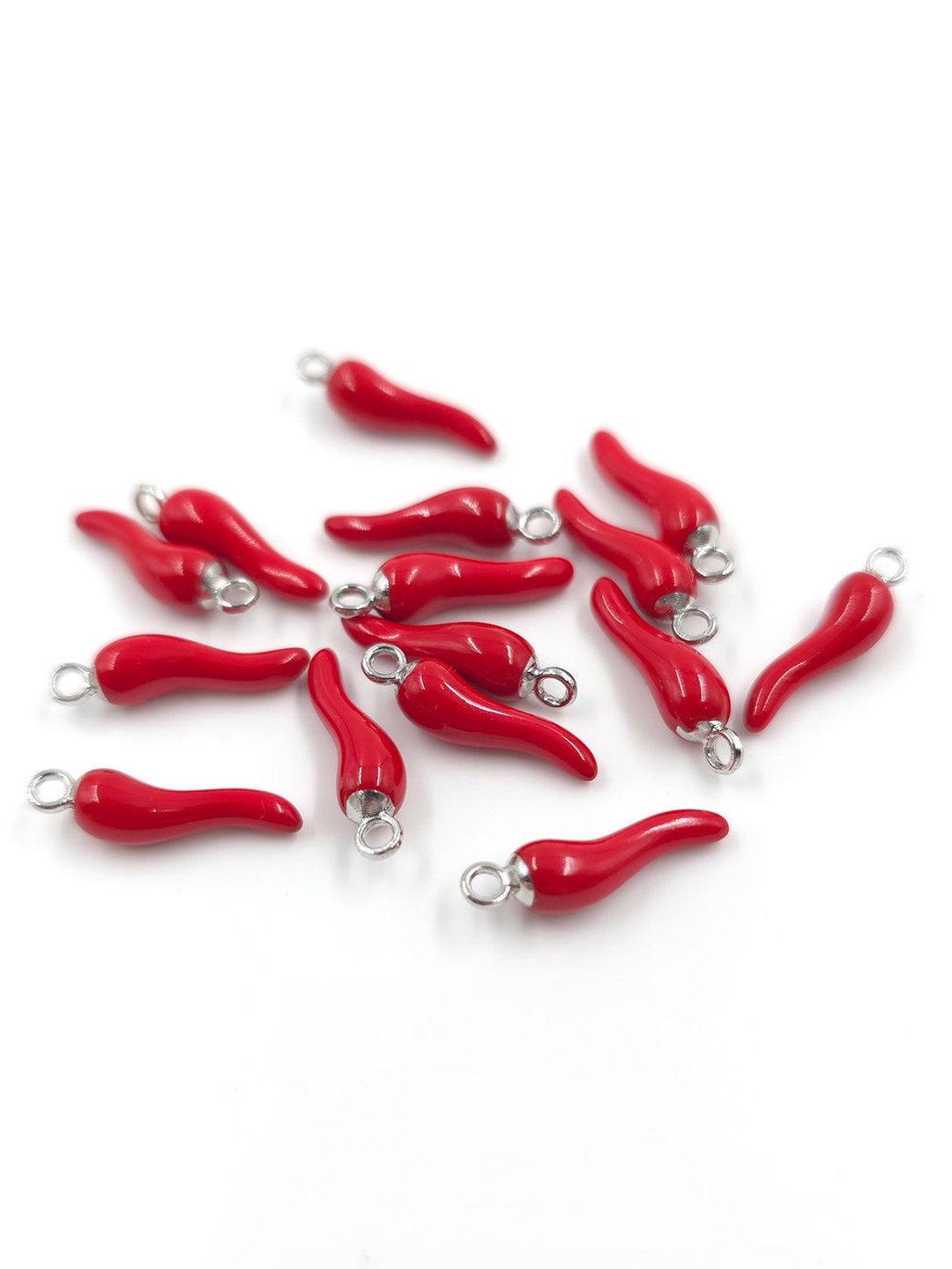 4 X Red Chilli Pepper Charms, Enamelled Chili Pendants With Silver ...