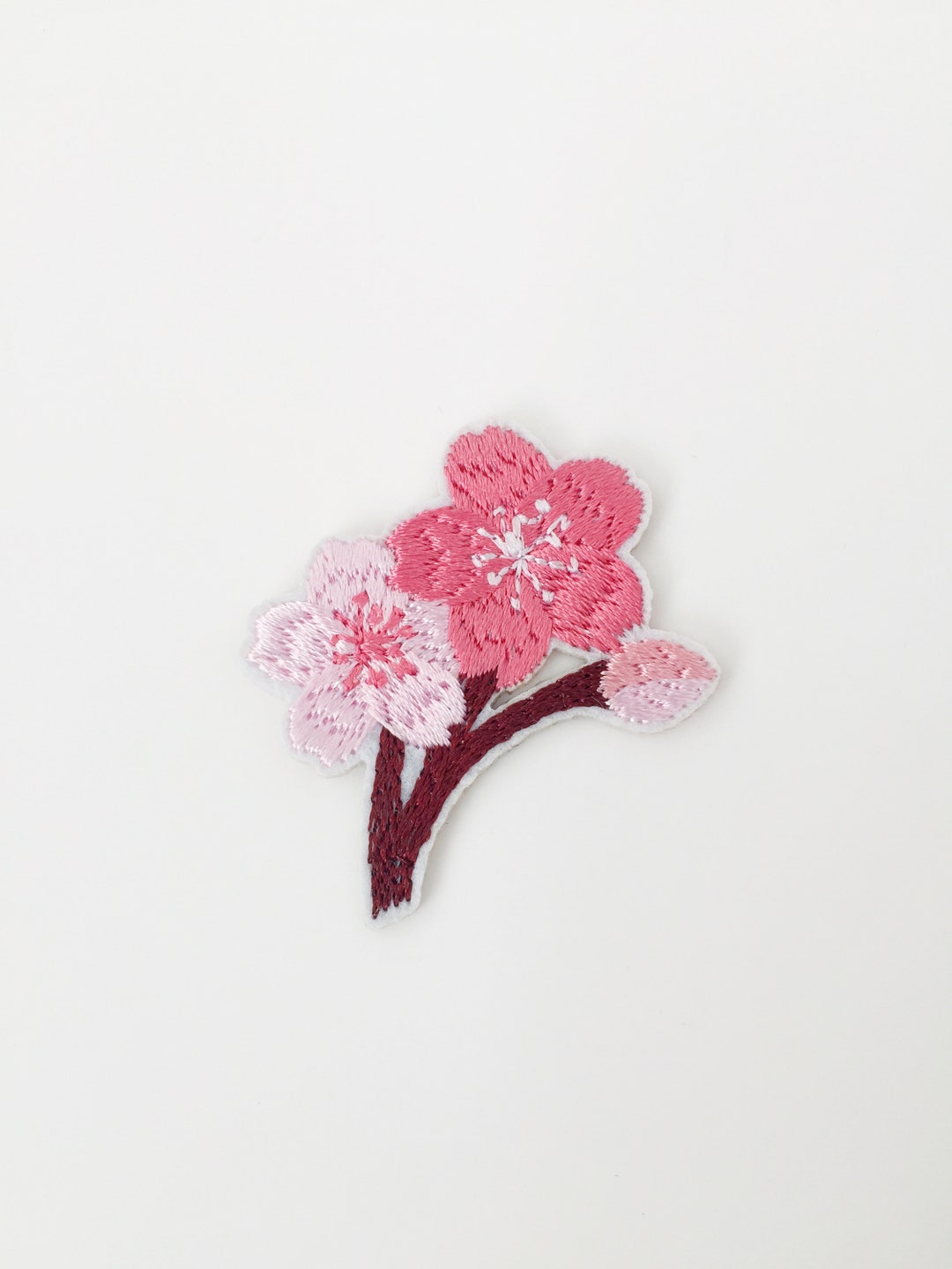 Pink Sakura Iron-on Patch, Cherry Blossom Badge, Flower Embroidery ...