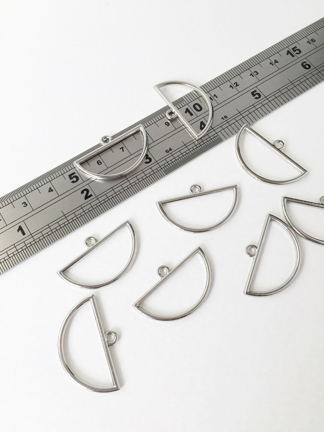 4 X Platinum Semi-circle Open Back Bezel Pendants, Half Round Frame for ...