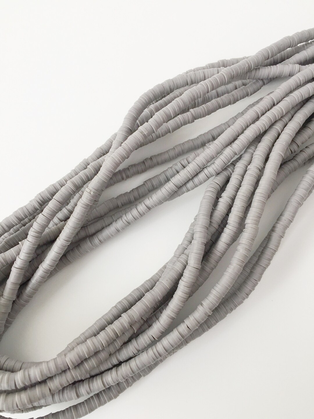 2 Strands X 4mm Light Grey Polymer Clay Beads, Vinyl Heishi Beads, 4mm ...