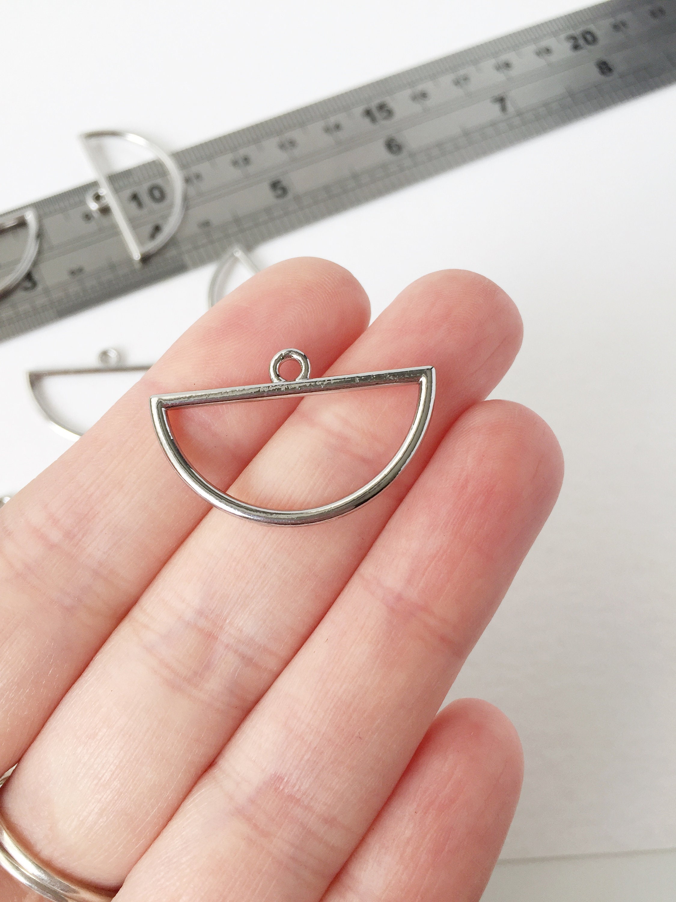 4 X Platinum Semi-circle Open Back Bezel Pendants, Half Round Frame for ...