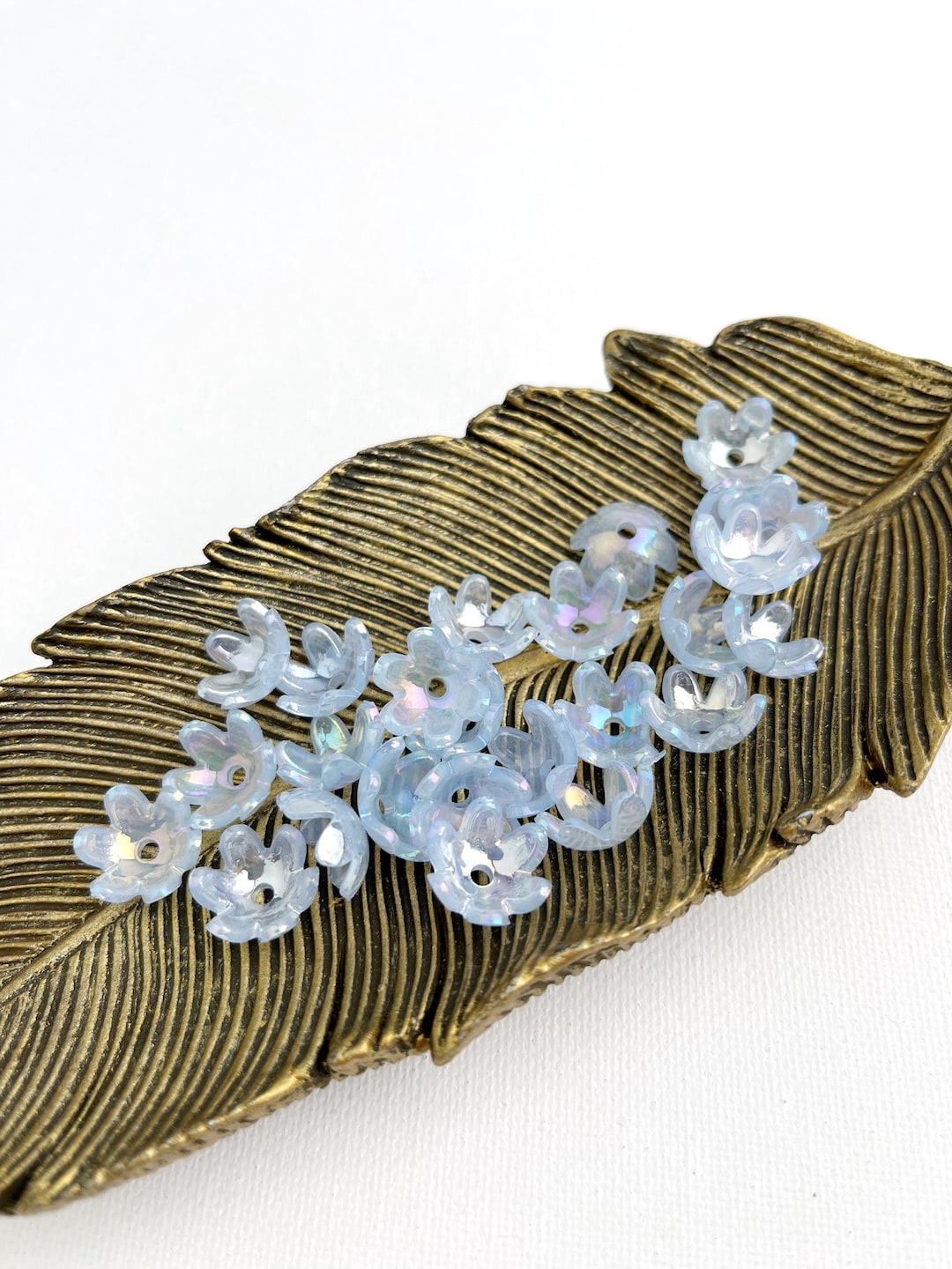 20 X Light Blue Flower Beads Aurora Borealis Plated Blue Flower Beads ...