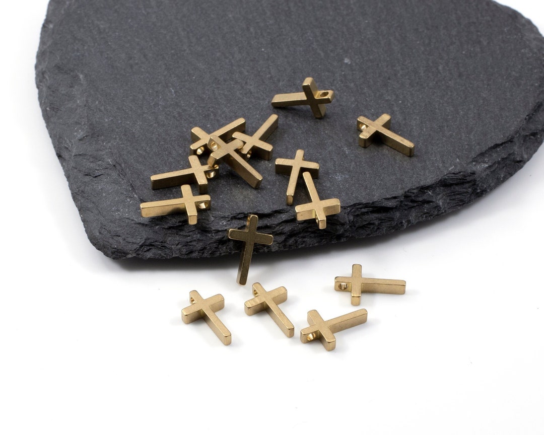 8 X Raw Brass Solid Cross Charms, 12x8 Mm, Raw Brass Cross Pendant ...