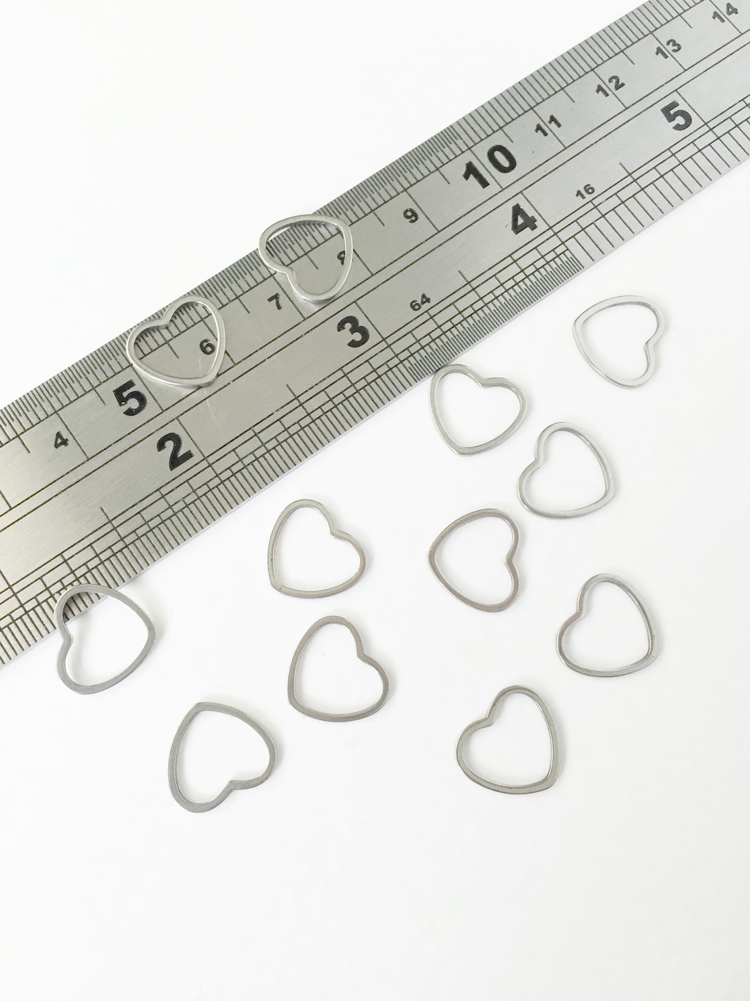 10 X Stainless Steel Open Heart Connectors, Silver Tone Heart Links ...