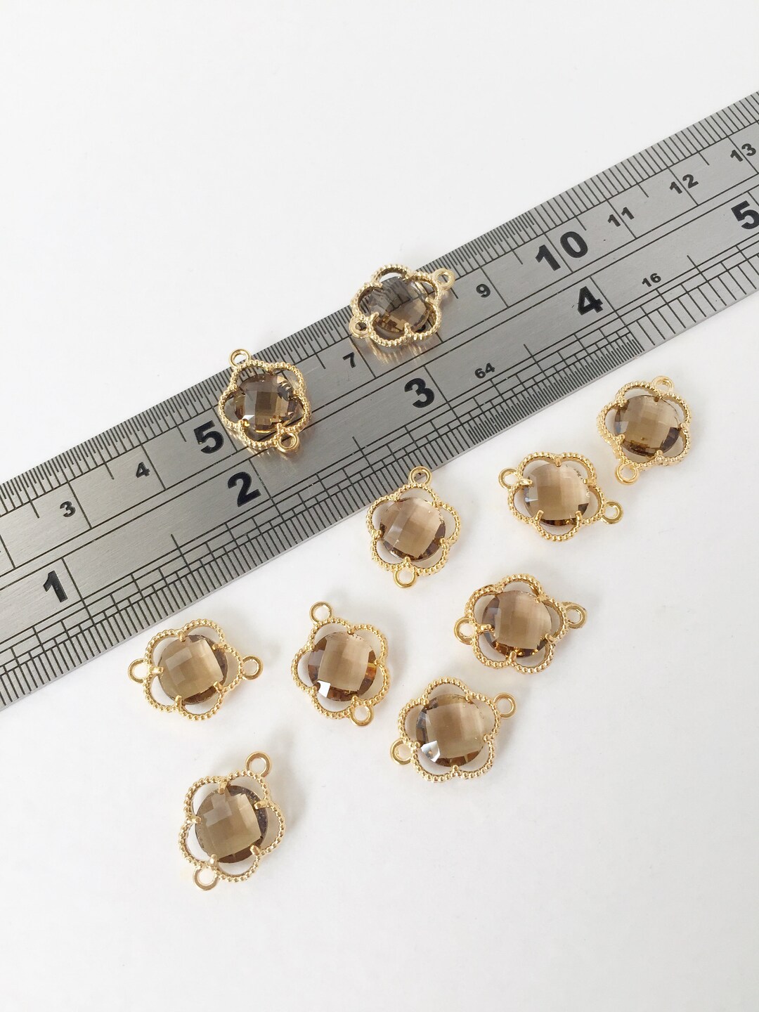 4 X Faceted Glass Flower Connector Light Khaki Flower Connector Gold ...