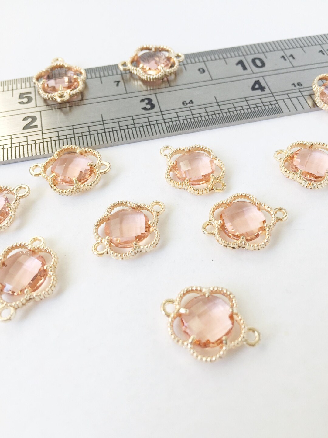 4 X Faceted Glass Flower Connector Peach Blush Flower Connector Gold ...
